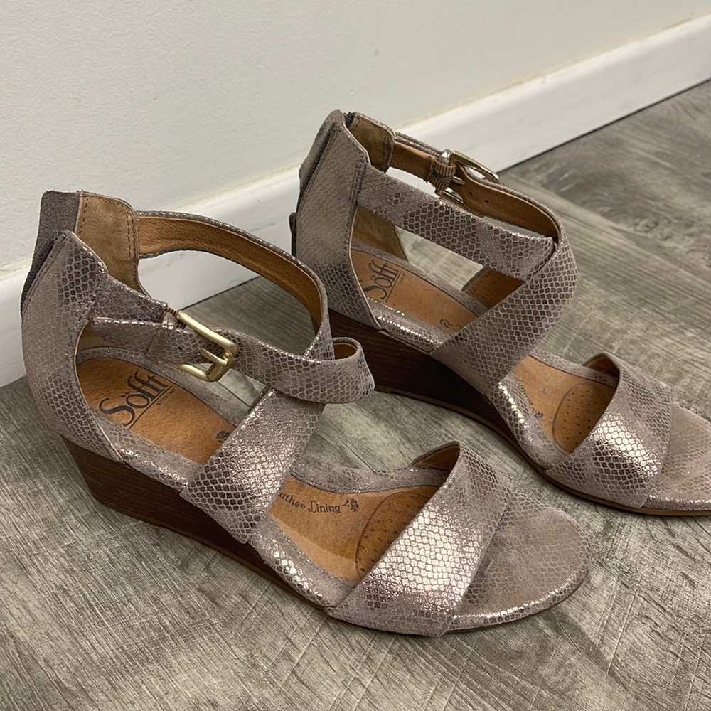 Metallic Gold Bronze Wedge Zip Up Back Cross Sandal - Gem